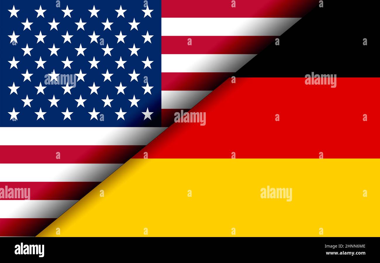Flags of the USA and Germany divided diagonally. 3D rendering Stock ...
