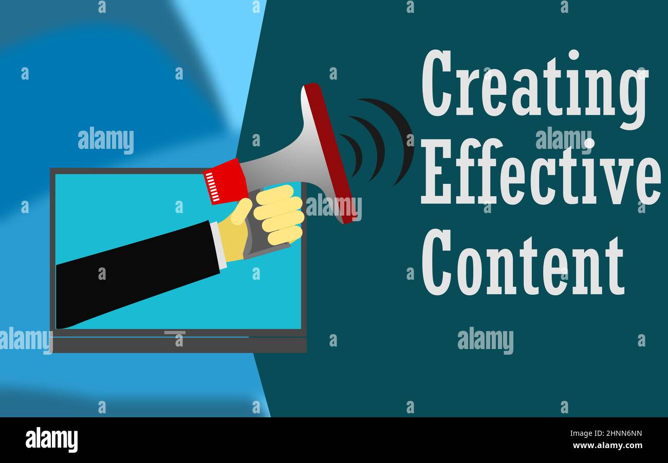 Creating effective content word with megaphone icon, 3D rendering Stock ...