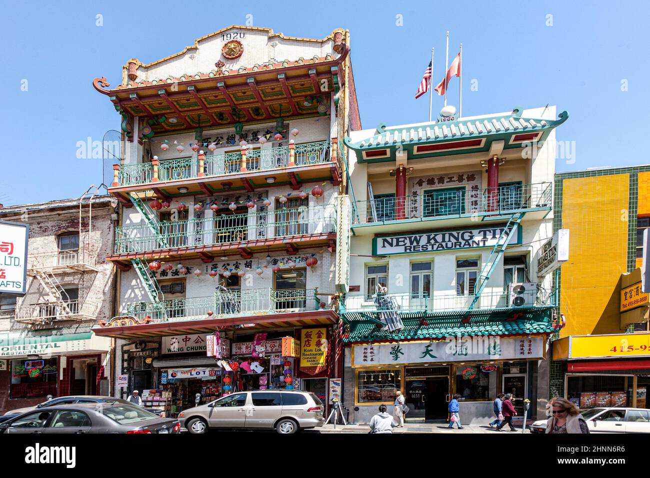 facade of chinese restaurants in Chinatown in San Francisco, USA. San ...