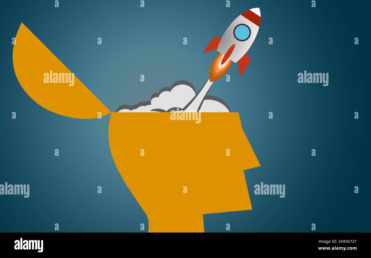 Rocket launchs from human head, 3D rendering Stock Photo - Alamy