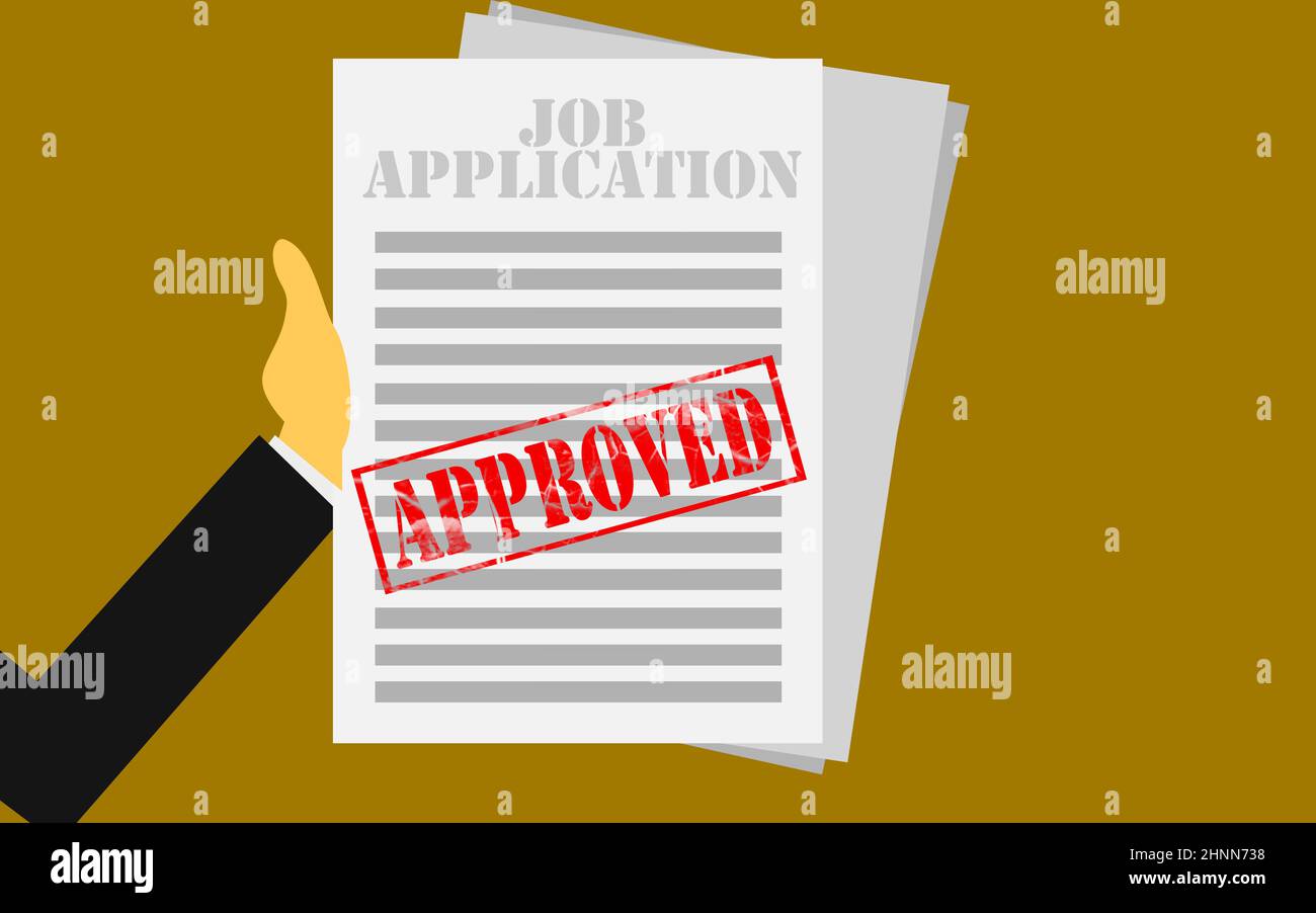 Hand holds job application with approved stamp , 3D rendering Stock ...