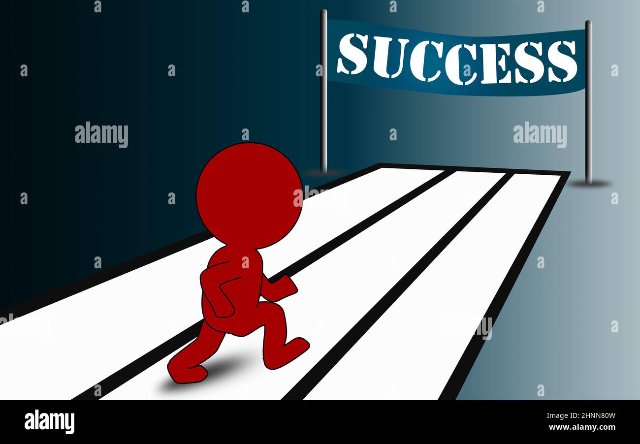 Person run toward success banner, 3D rendering Stock Photo - Alamy