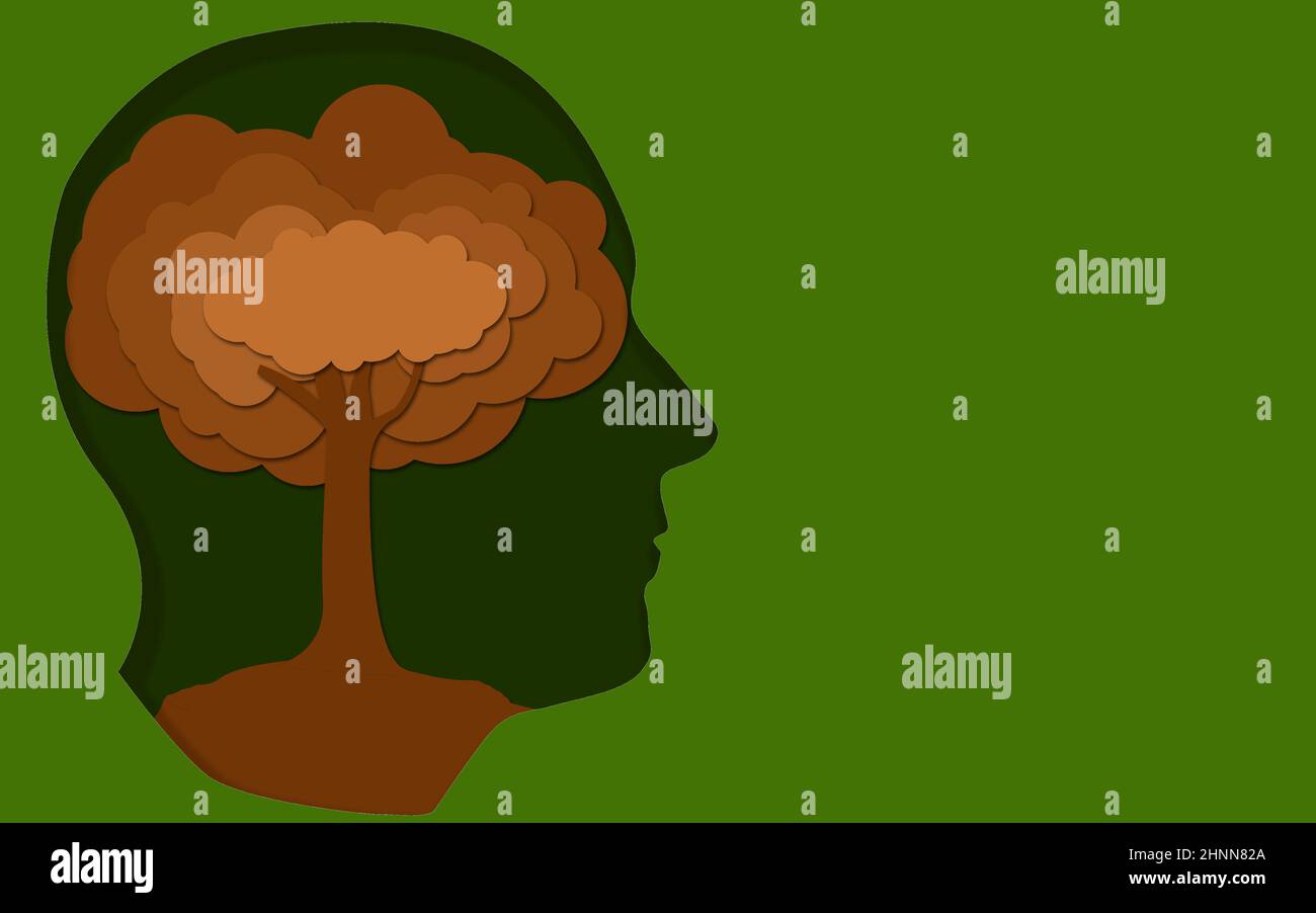 Human mind with tree in green background, 3D rendering Stock Photo - Alamy