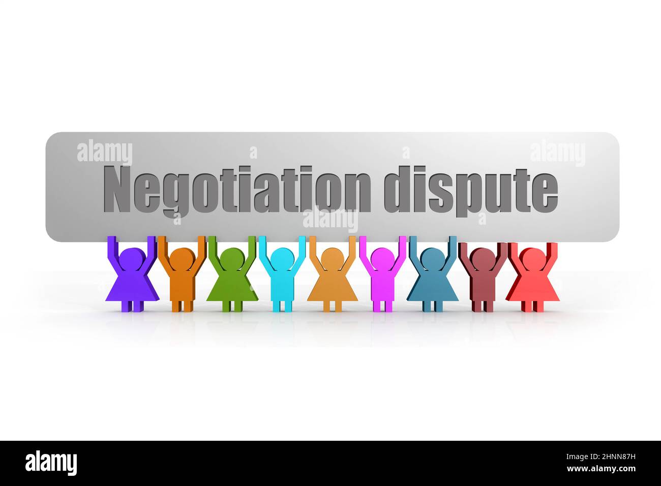 Negotiation dispute word on a banner hold by group of puppets, 3D ...
