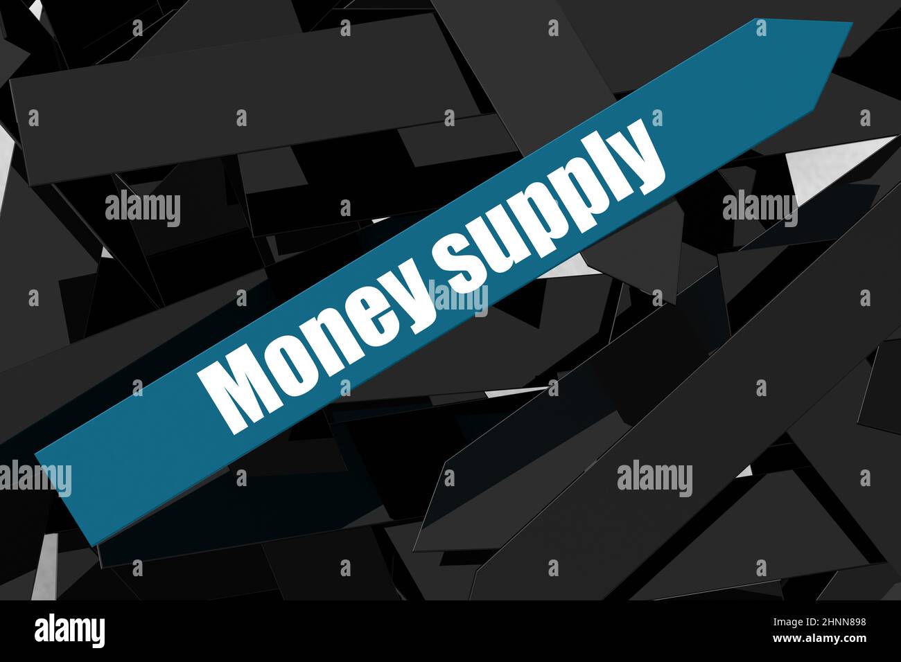 Money supply word on the blue arrow, 3D rendering Stock Photo - Alamy