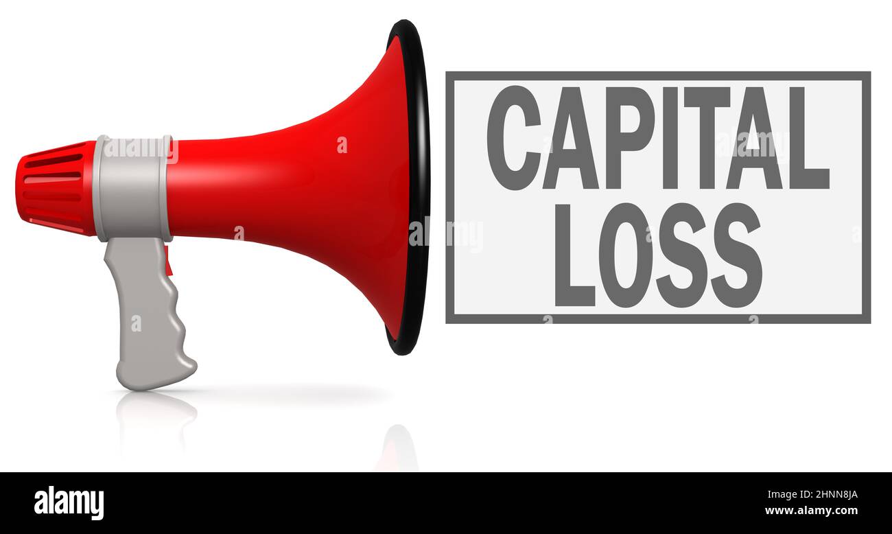 Capital Loss word with red megaphone isolated on white, 3D rendering ...