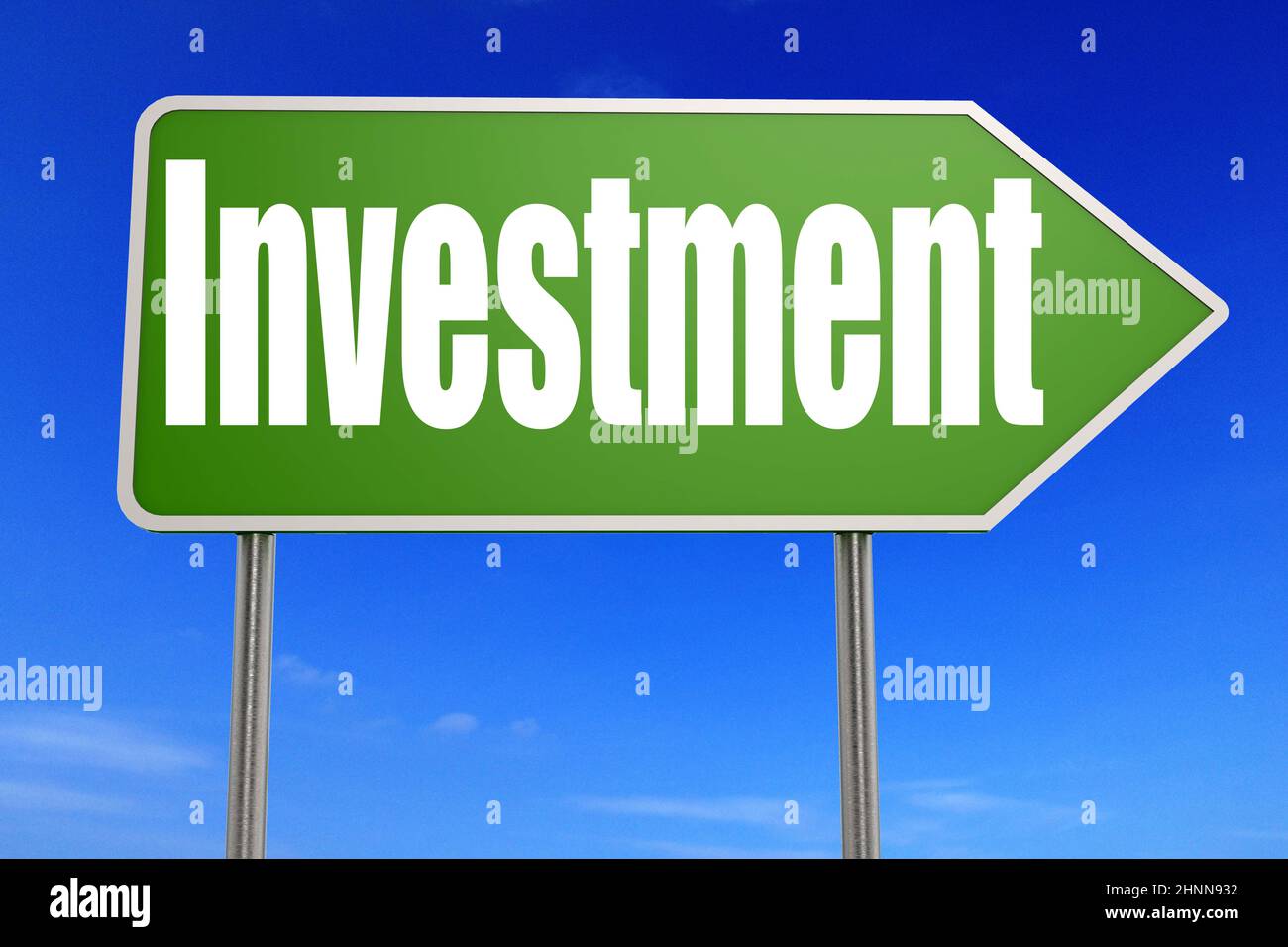 Investment word on green road sign, 3D rendering Stock Photo - Alamy