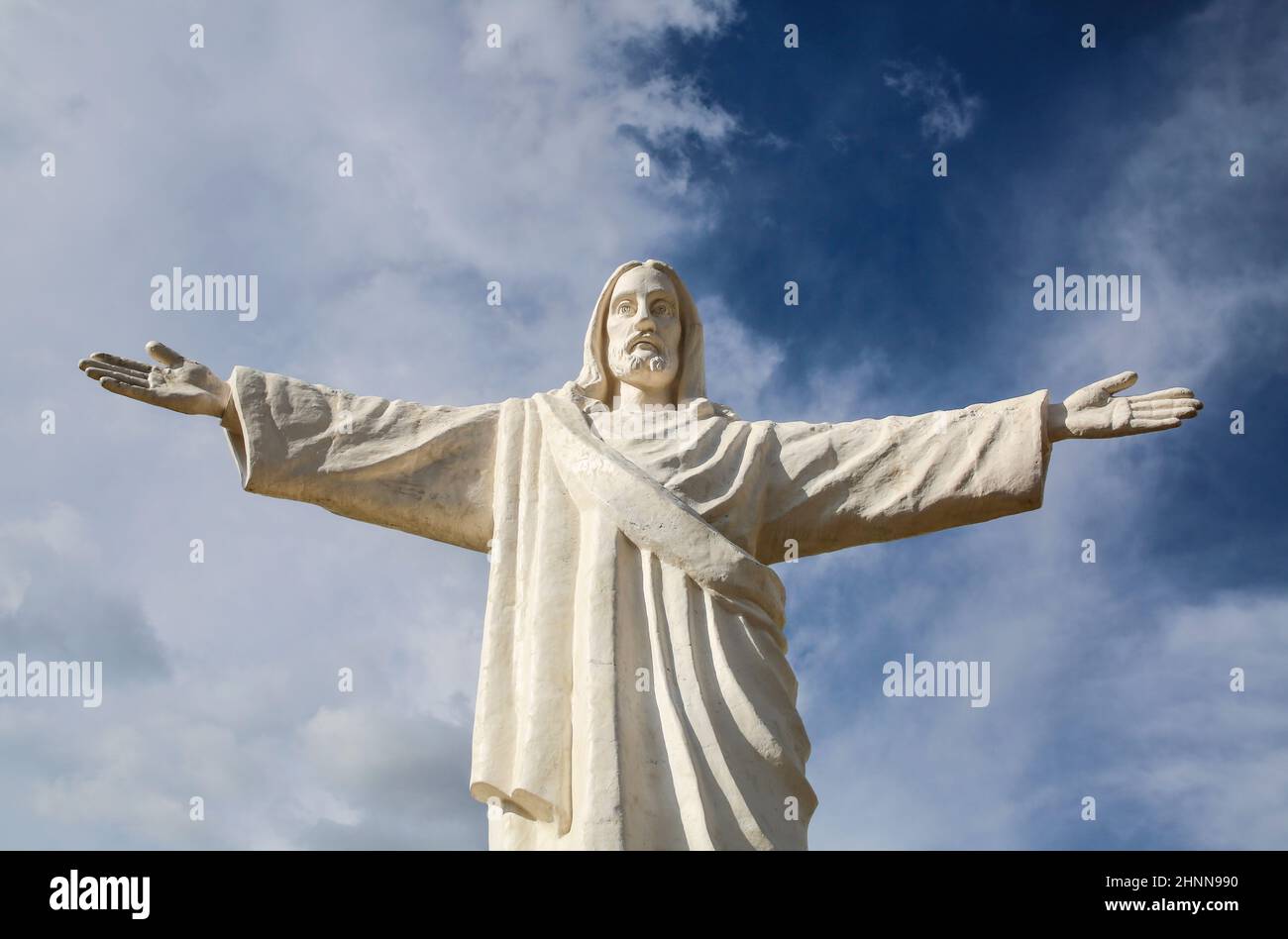 Statue of Jesus Christ at Sacsayhuaman religious Inca site at Cusco ...