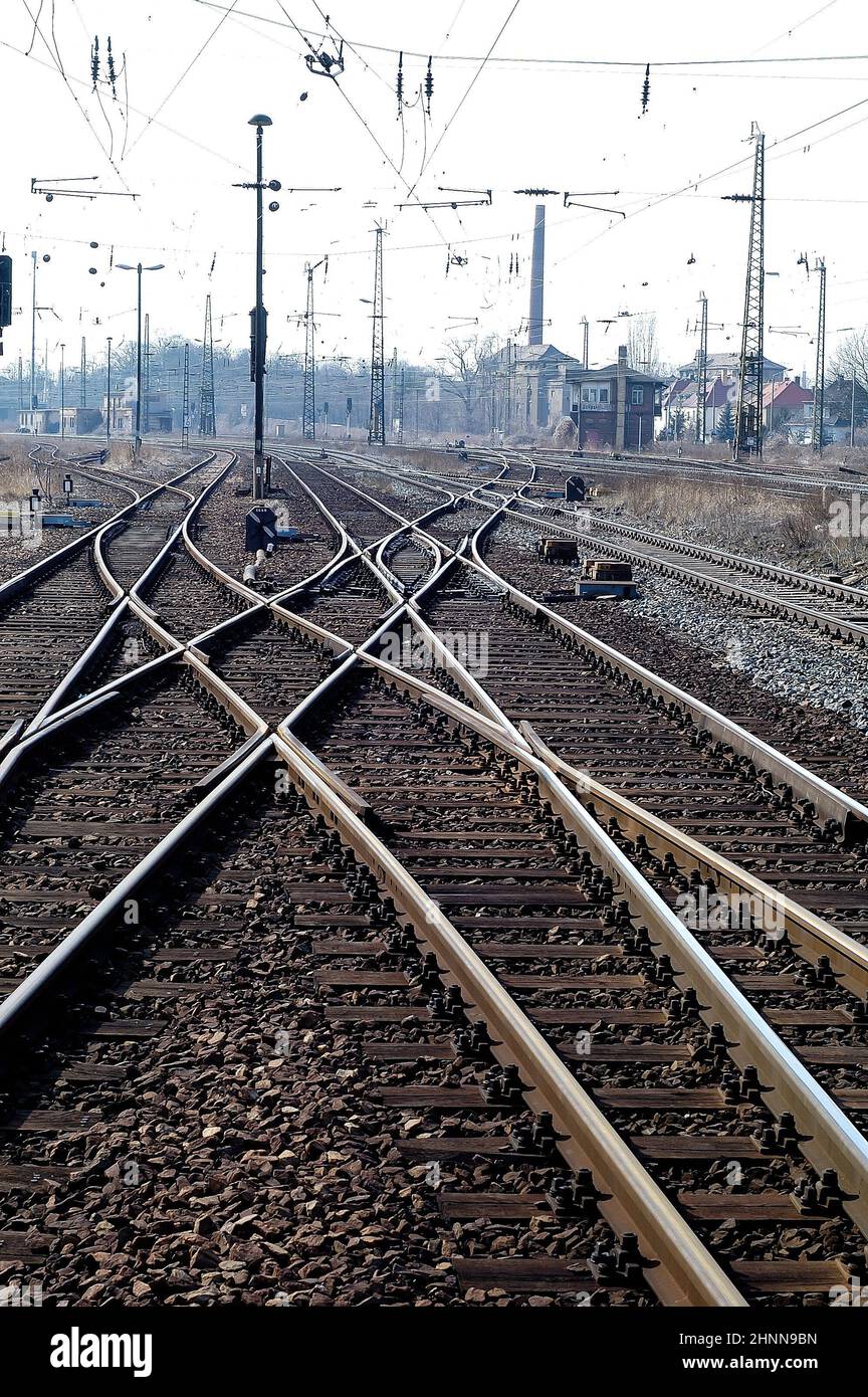 Railroad tracks, tracks and sleepers of a railway line Stock Photo - Alamy