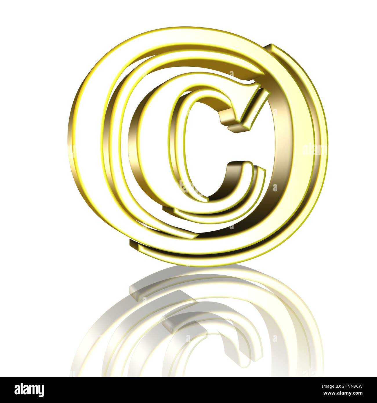 Copyright symbol in yellow, gold on a white background as a 3D ...