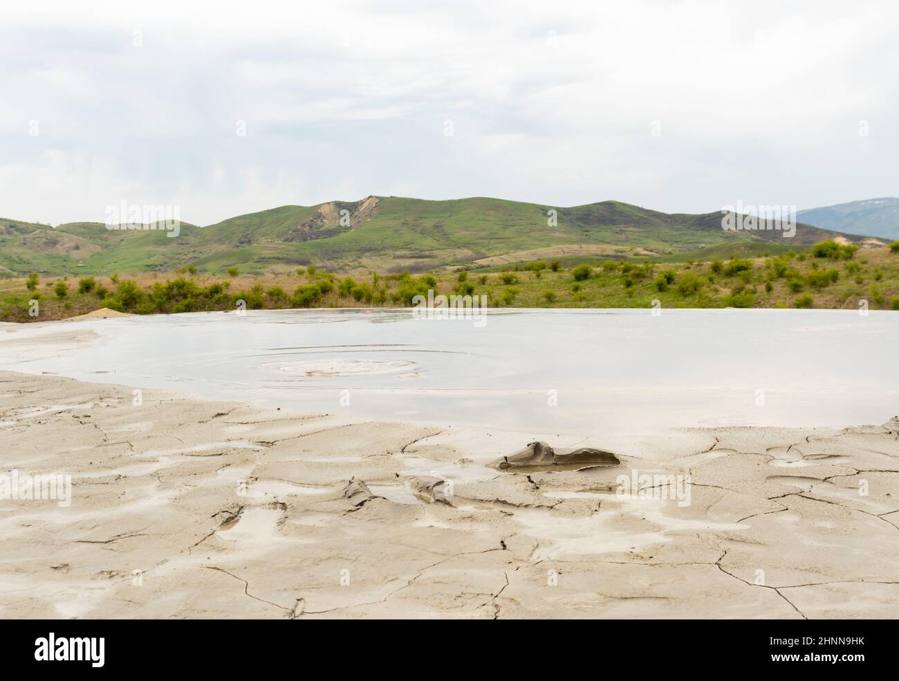 Photo in the area of muddy volcanoes in Buzau, Romania, showing the ...