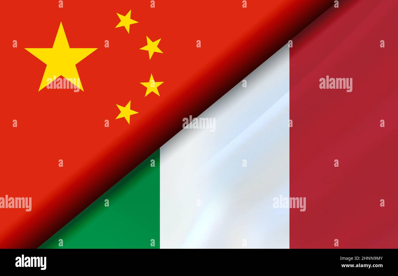 Flags of the China and Italy divided diagonally. 3D rendering Stock ...