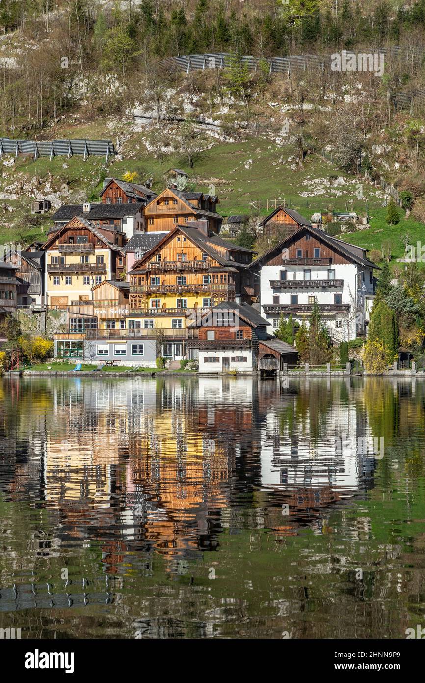 Hallstatt town with traditional wooden houses Stock Photo - Alamy