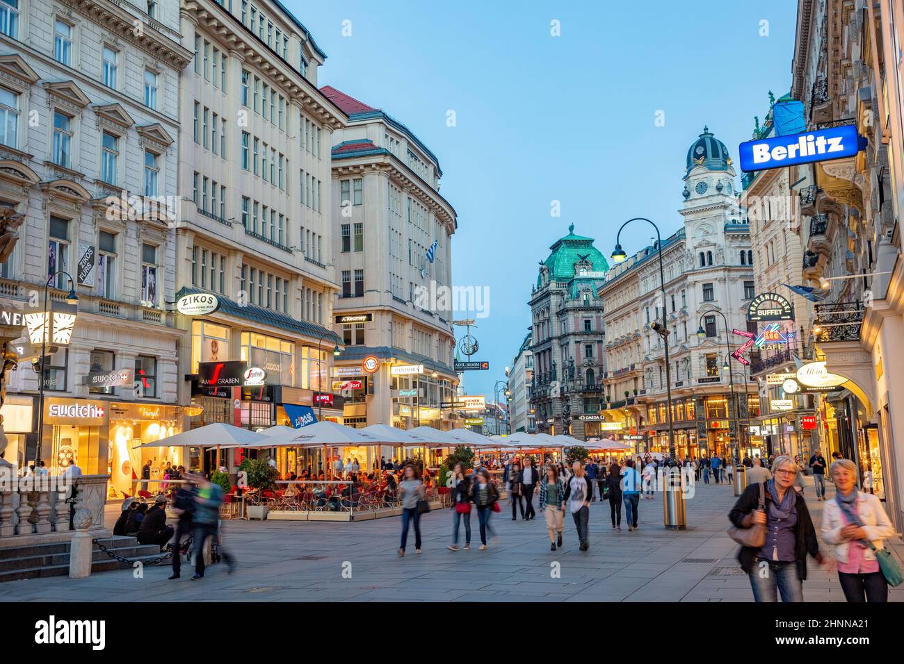People visit Graben in Vienna by night. Graben street is among most ...