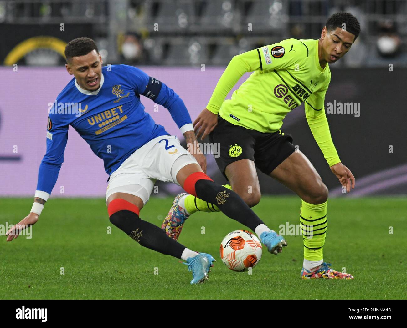 Rangers defender James Tavernier (left) and Dortmund midfielder Jude ...