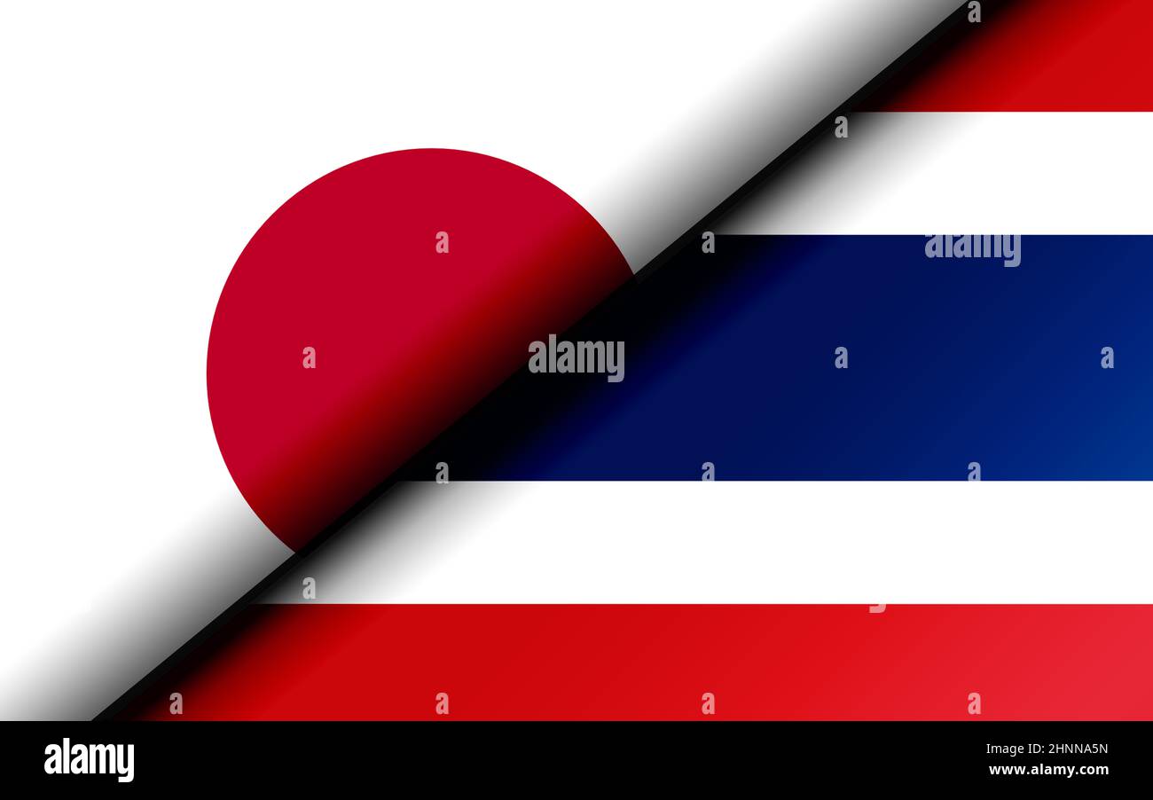 Flags of the Japan and Thailand divided diagonally. 3D rendering Stock ...