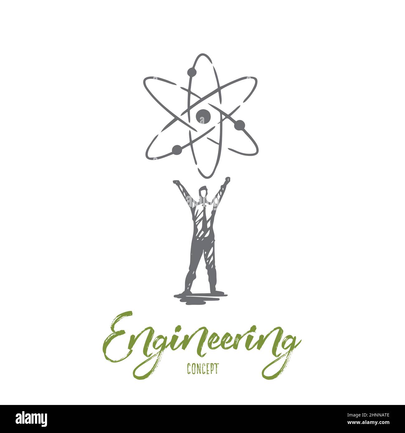 Engineering, gear, industry, technology, worker concept. Hand drawn ...