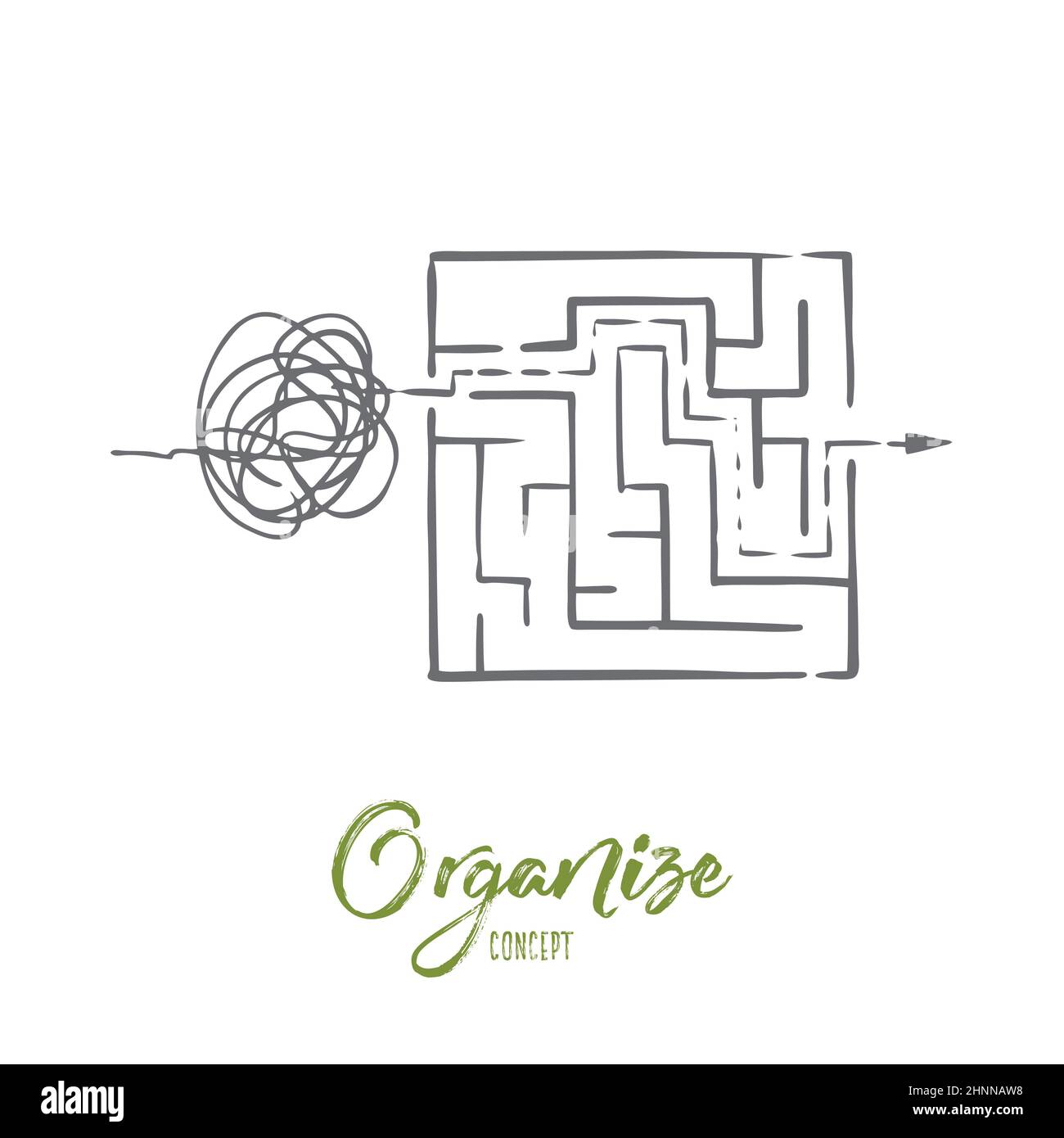 Organize, order, control, sort, chaos concept. Hand drawn from chaos to ...