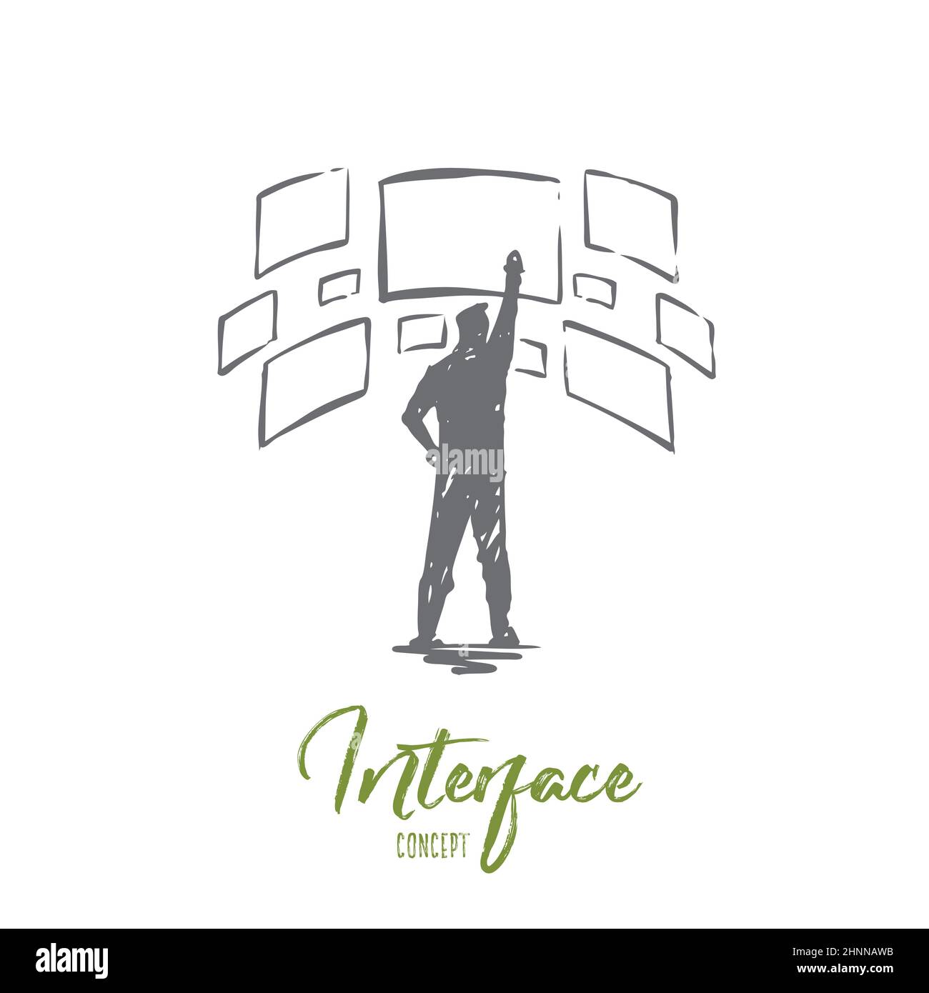 Interface, design, page, screen, layout concept. Hand drawn developer ...