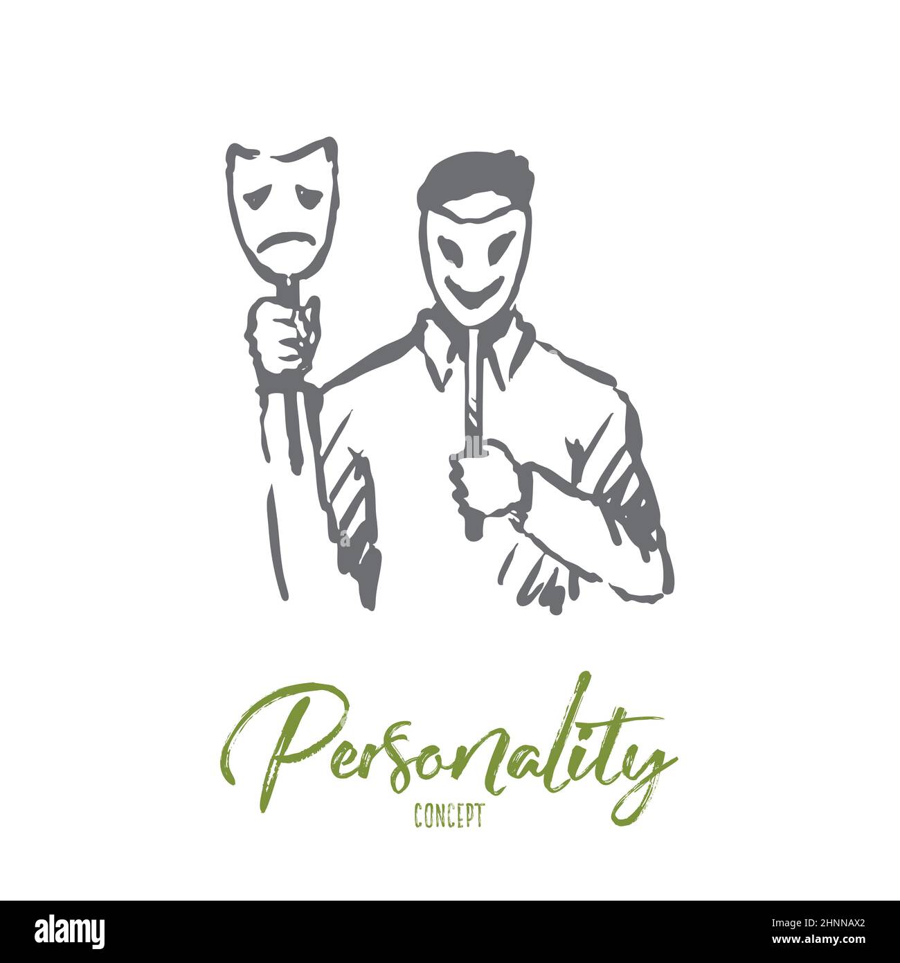 Personality, character, man, face, psychology concept. Hand drawn ...