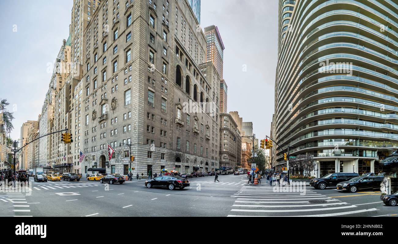 street view in New York seen from Central Park, New York. The buildings ...