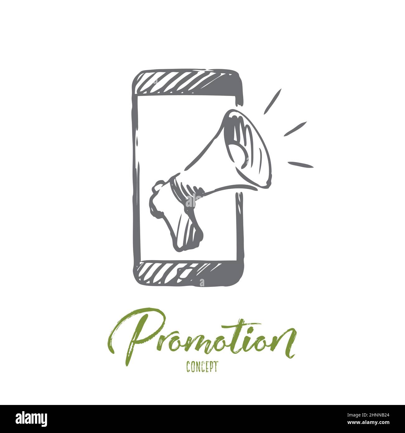 Promotion, mobile phone, advertising, speaker concept. Hand drawn ...