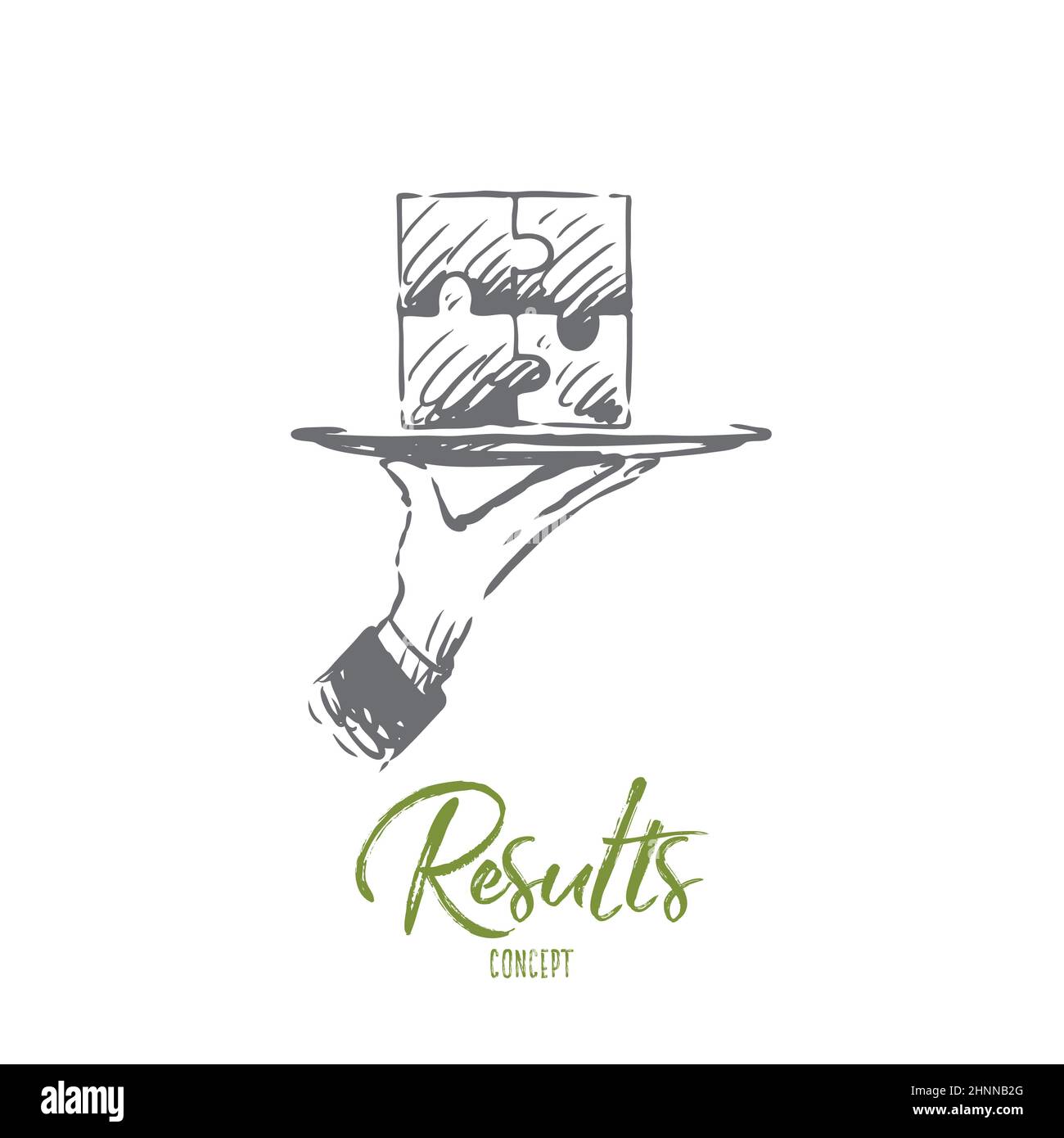 Results, puzzle, connection, solution, teamwork concept. Hand drawn ...
