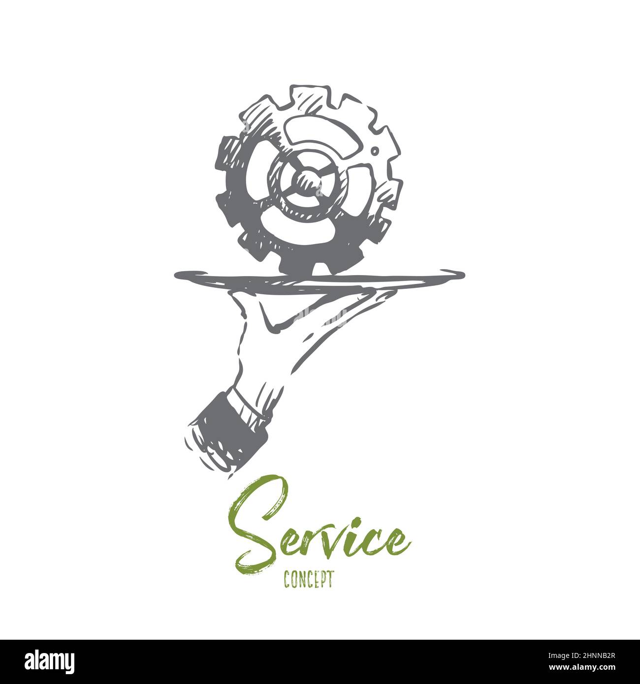 Service, gear, tech, fix, repair concept. Hand drawn gear as symbol of ...