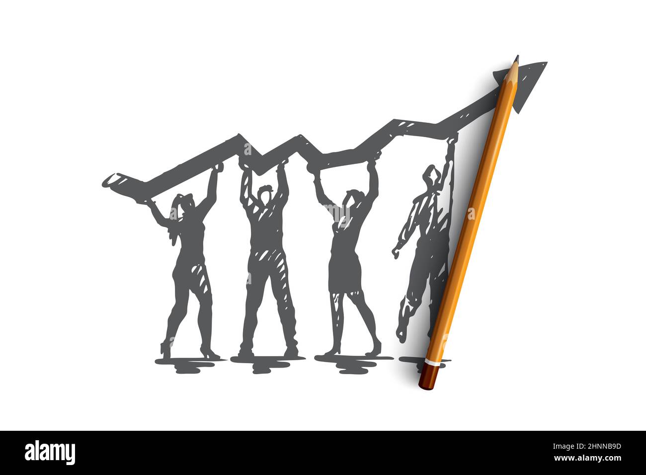 Analysis, graph, line, search, growth concept. Hand drawn team make ...