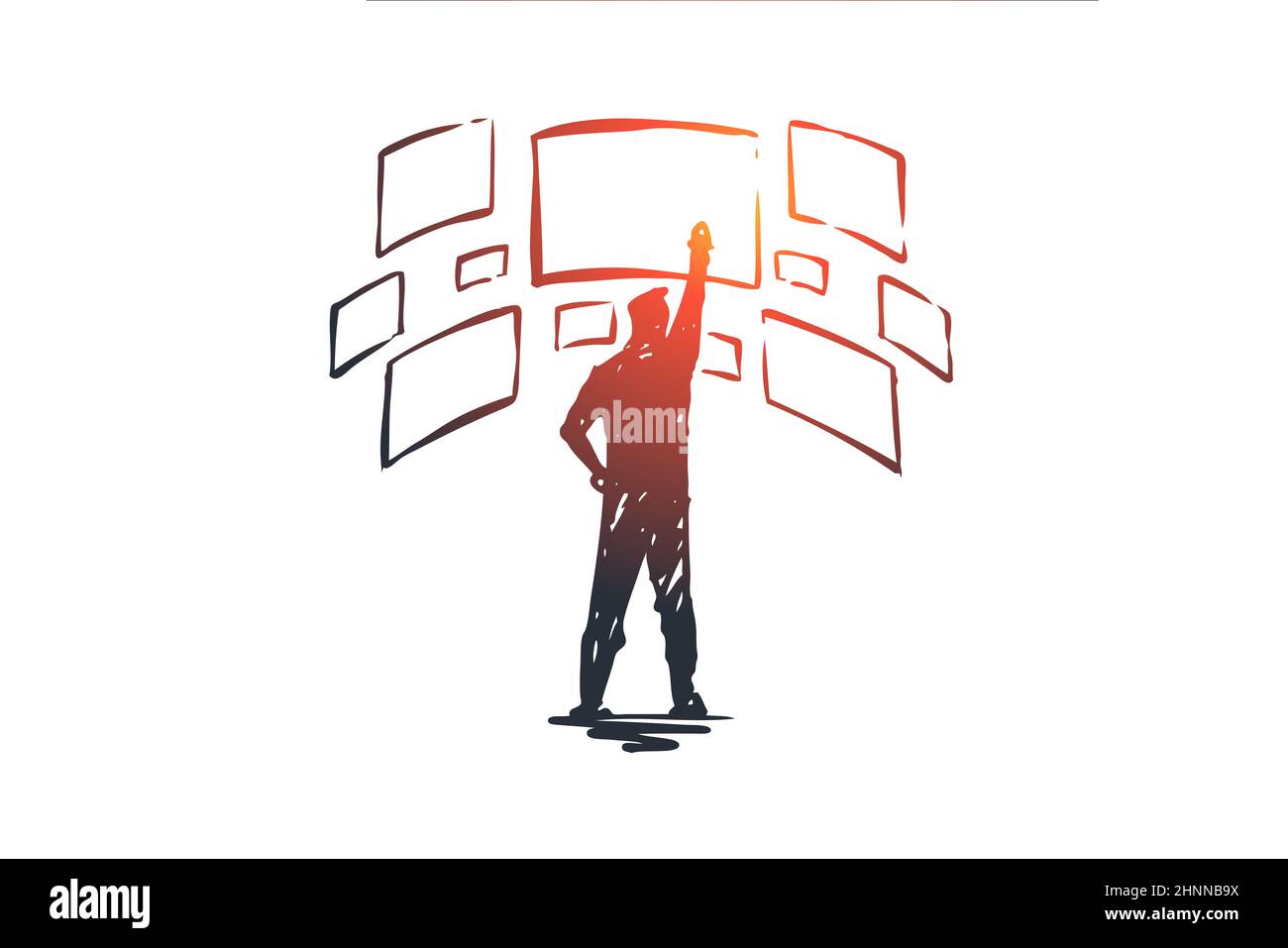 Interface, design, page, screen, layout concept. Hand drawn developer ...