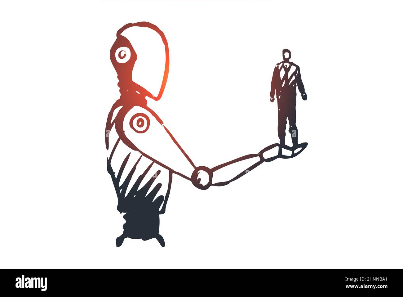 Data, robot, technology, machine, intelligence concept. Hand drawn ...