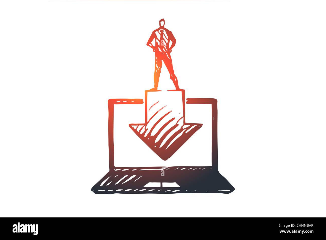 Download, button, internet, computer, technology concept. Hand drawn ...