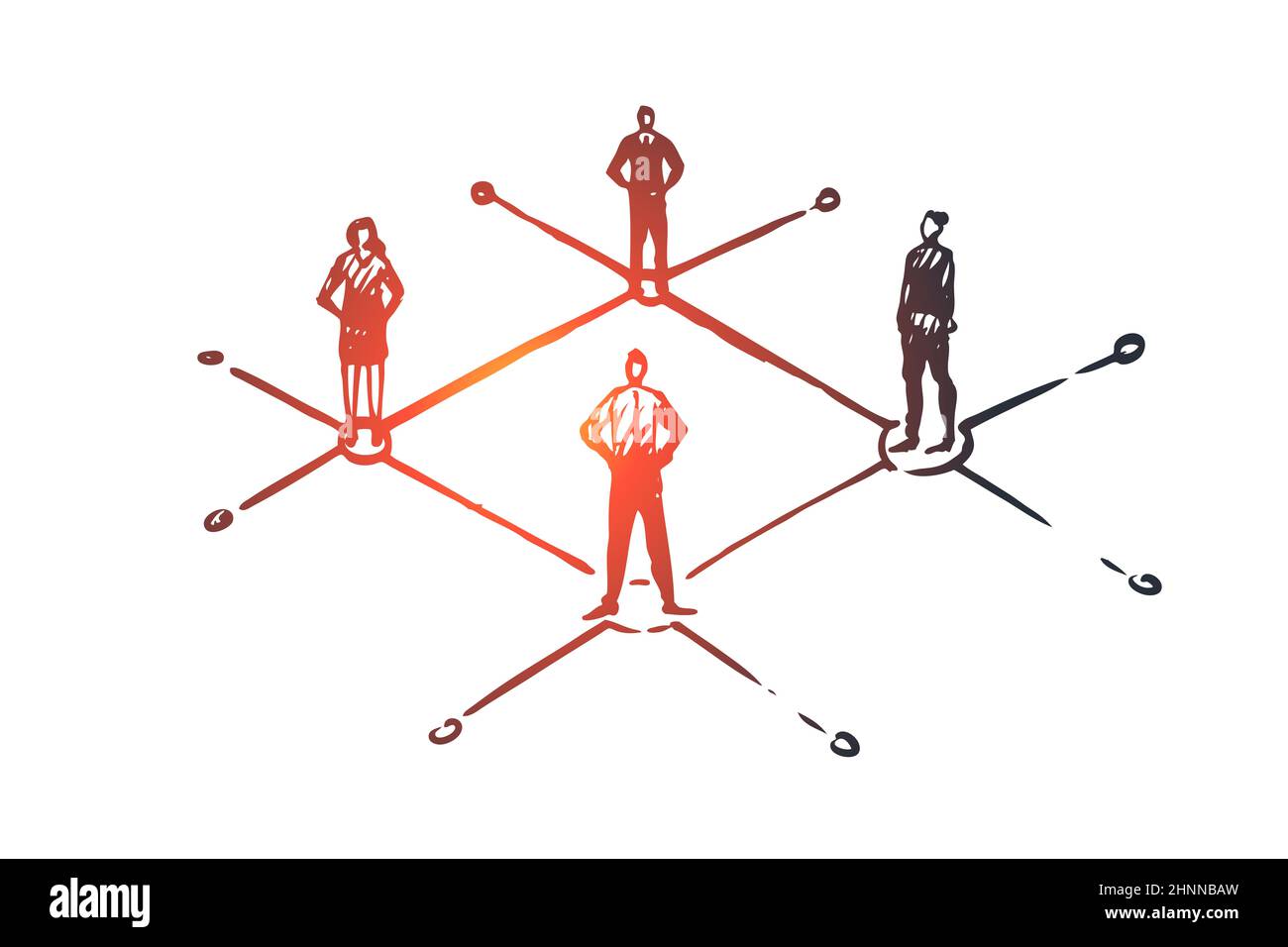Networking, people, connection, internet, social concept. Hand drawn ...