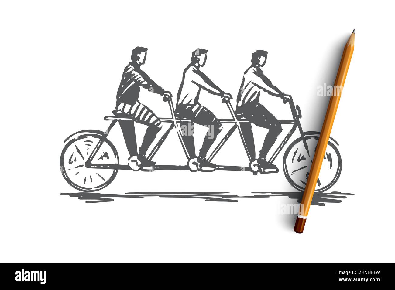 Coordinate, cooperation, teamwork, bike, tandem concept. Hand drawn ...