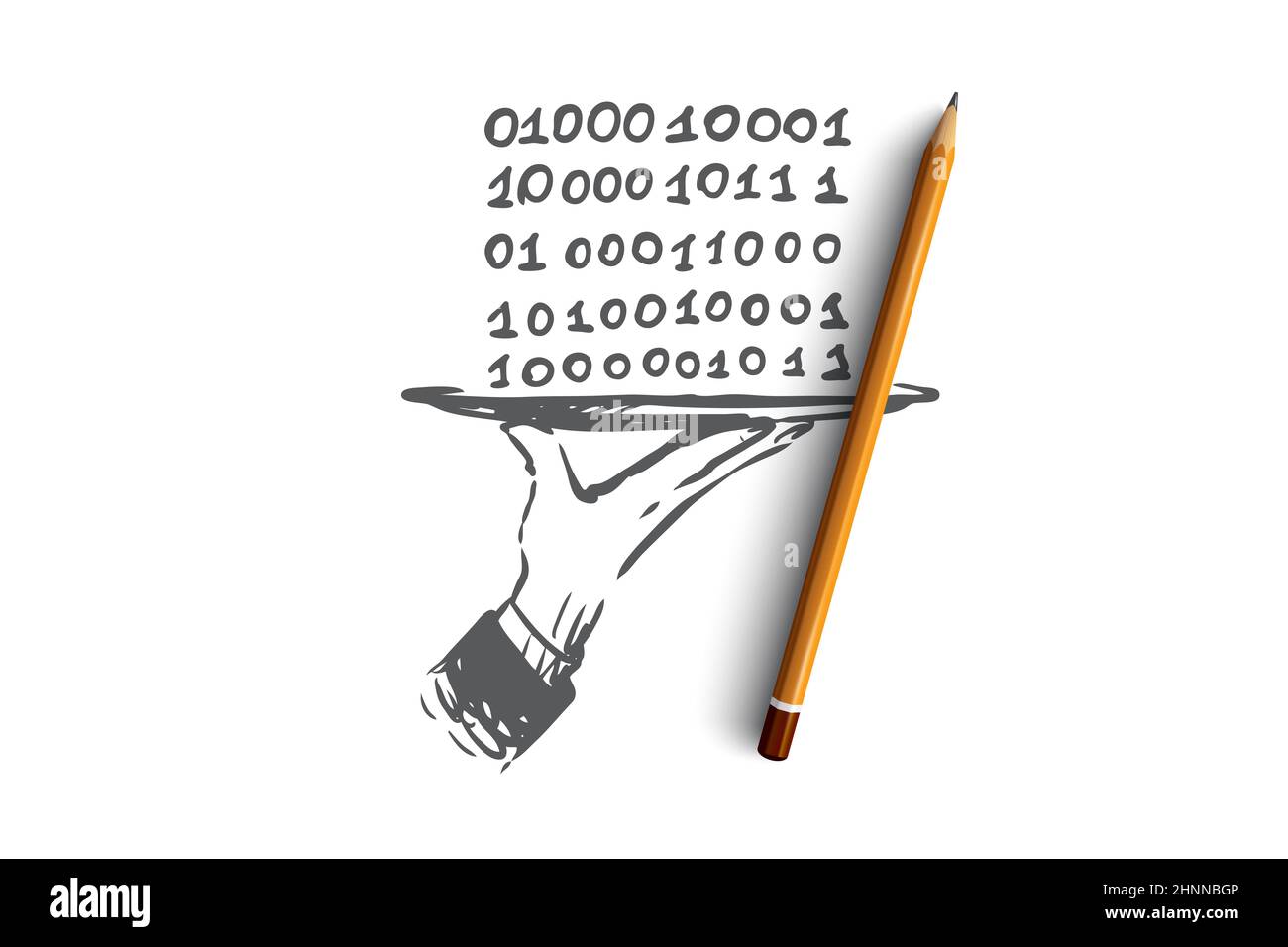 Data, digital, abstract, code, binary concept. Hand drawn digits zero ...
