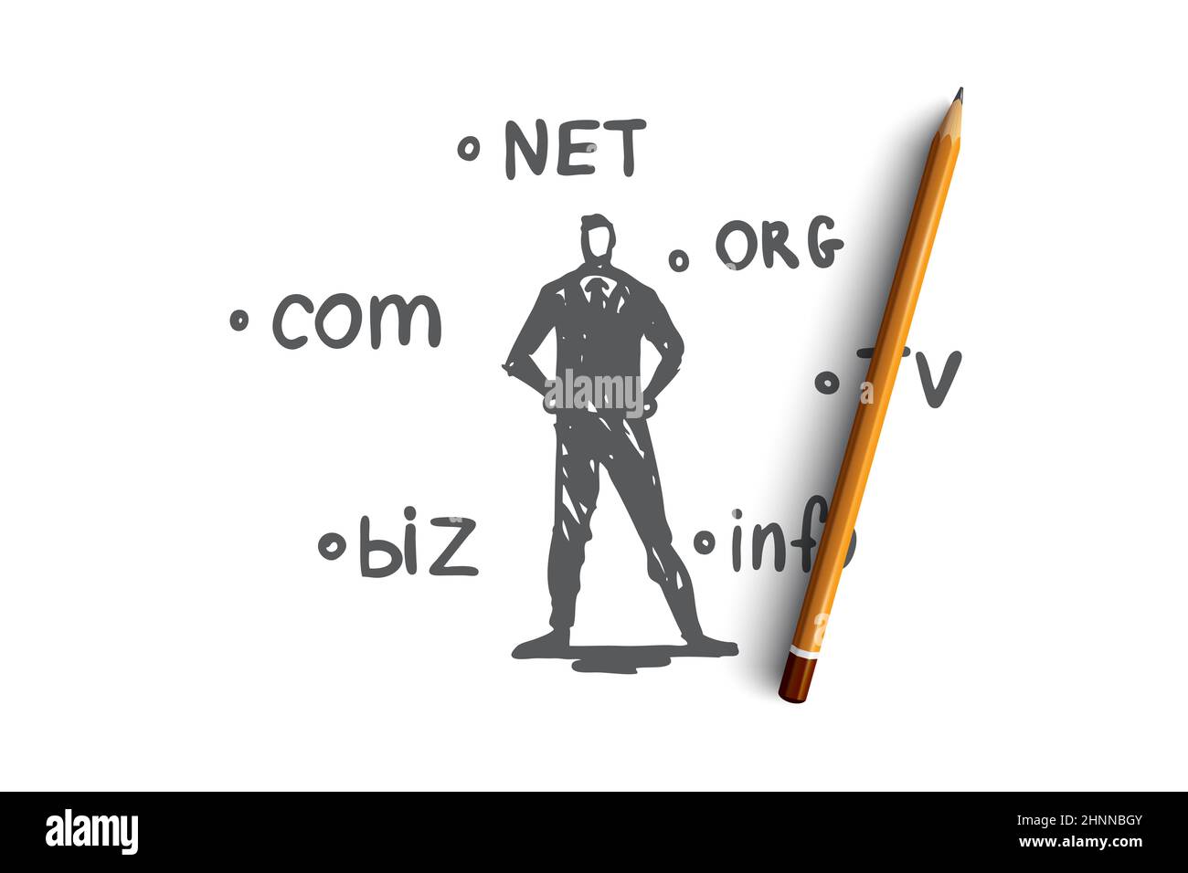 Domain, internet, name, web, hosting concept. Hand drawn domain names ...
