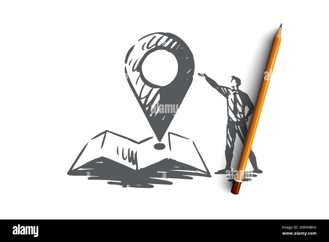 Place, sign, location, pin, map concept. Hand drawn man and navigation ...