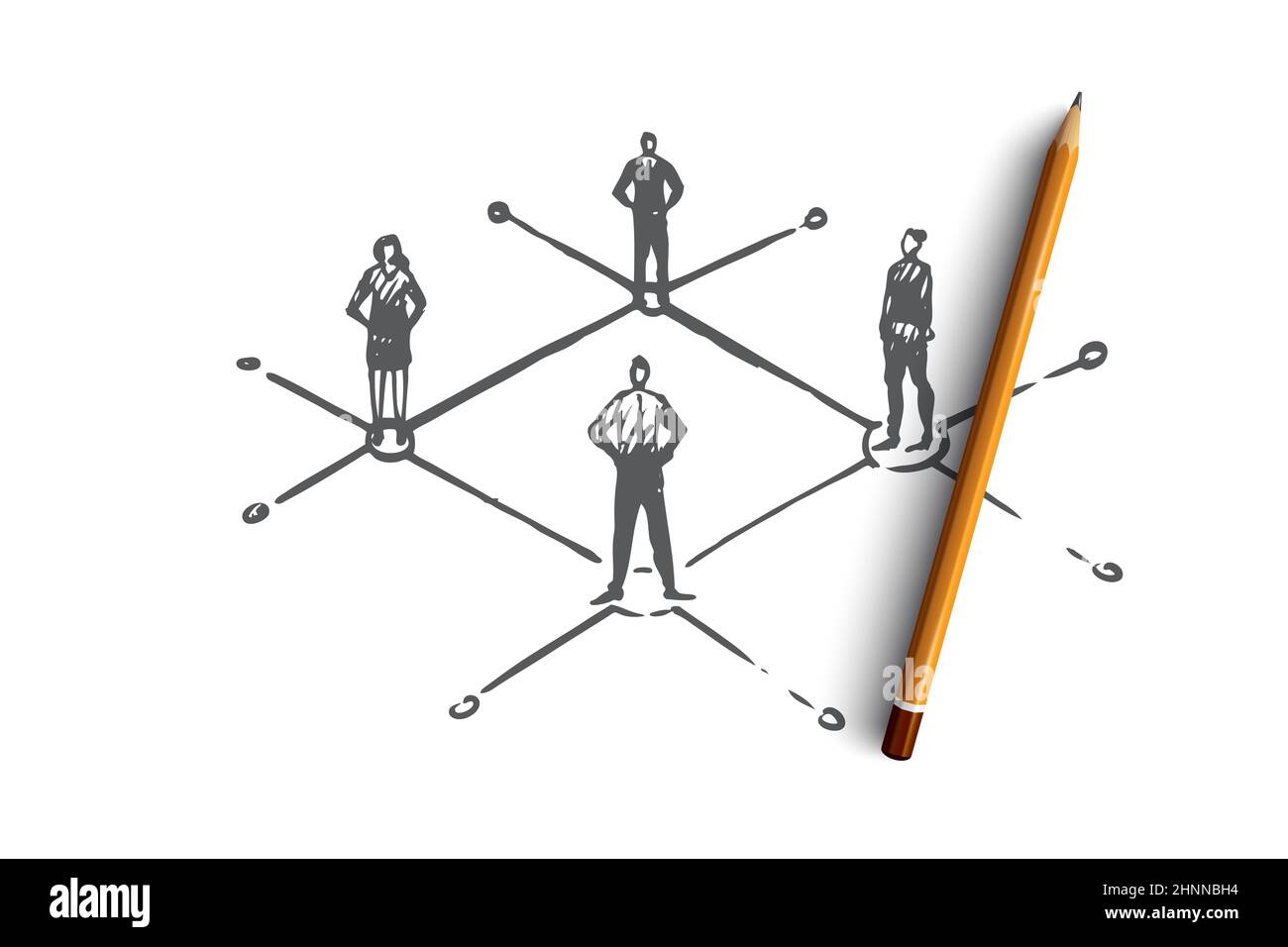 Networking, people, connection, internet, social concept. Hand drawn ...