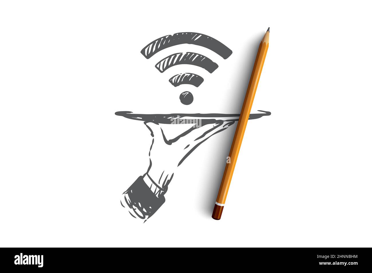 Provider, wi-fi, internet, network, access concept. Hand drawn symbol ...