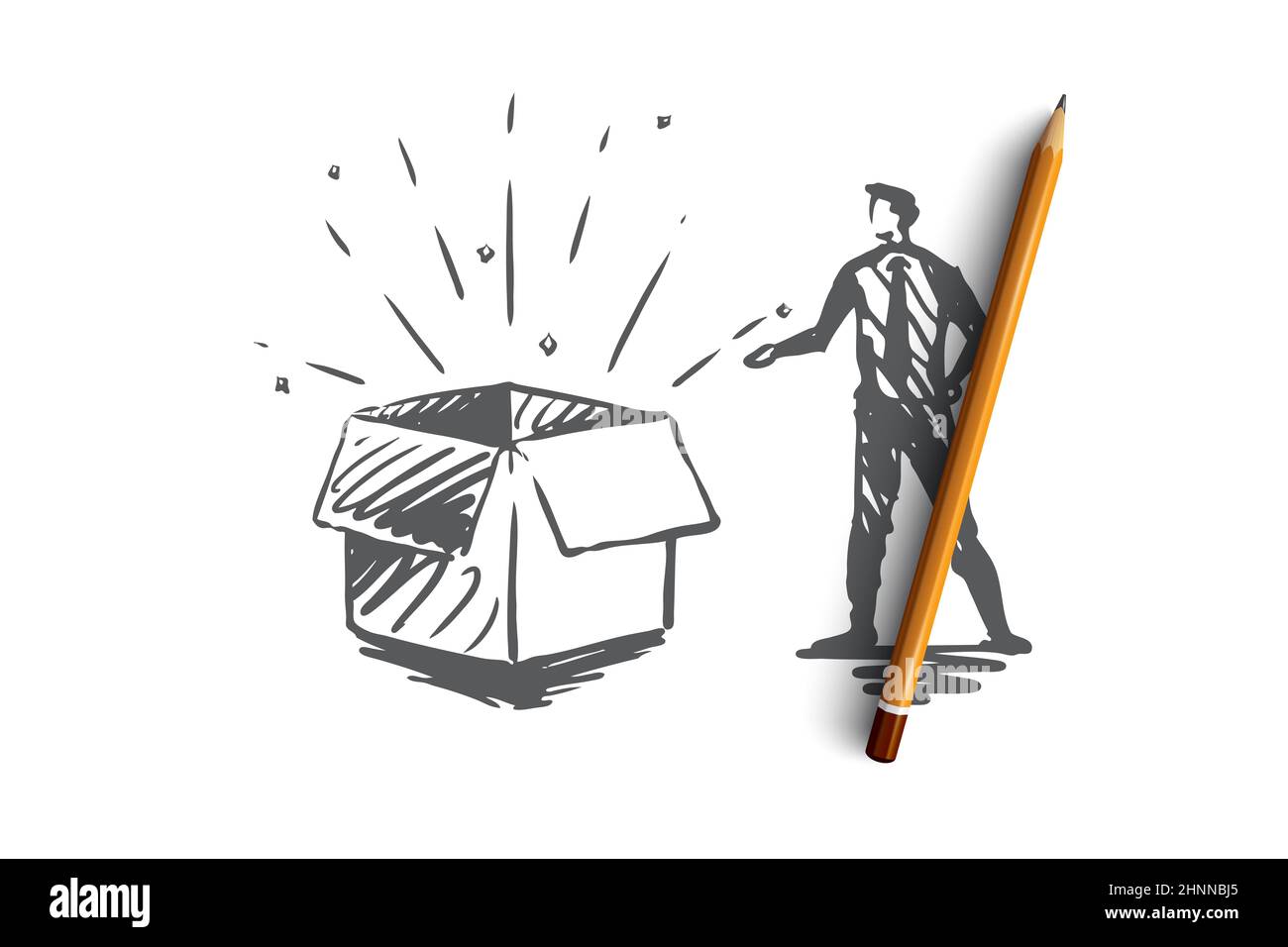 Product, buy, business, shop, commerce concept. Hand drawn customer and ...