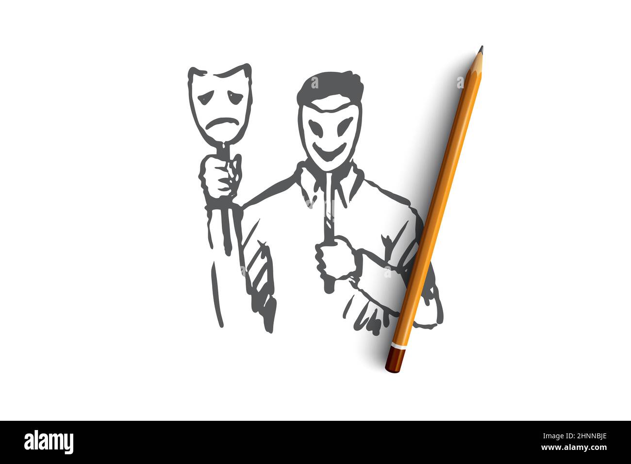 Personality, character, man, face, psychology concept. Hand drawn ...