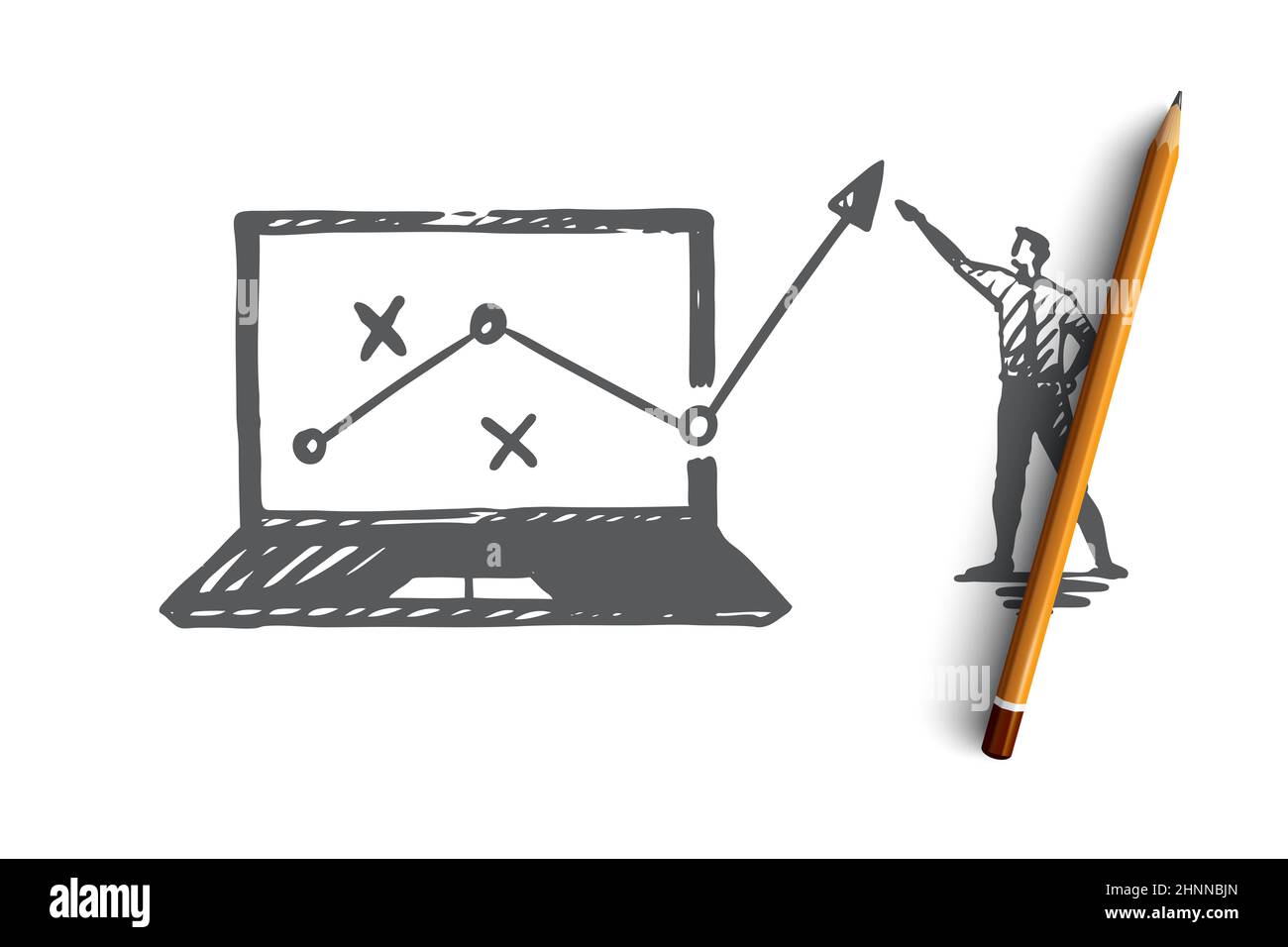Strategy, marketing, graph, diagram, arrow concept. Hand drawn manager ...