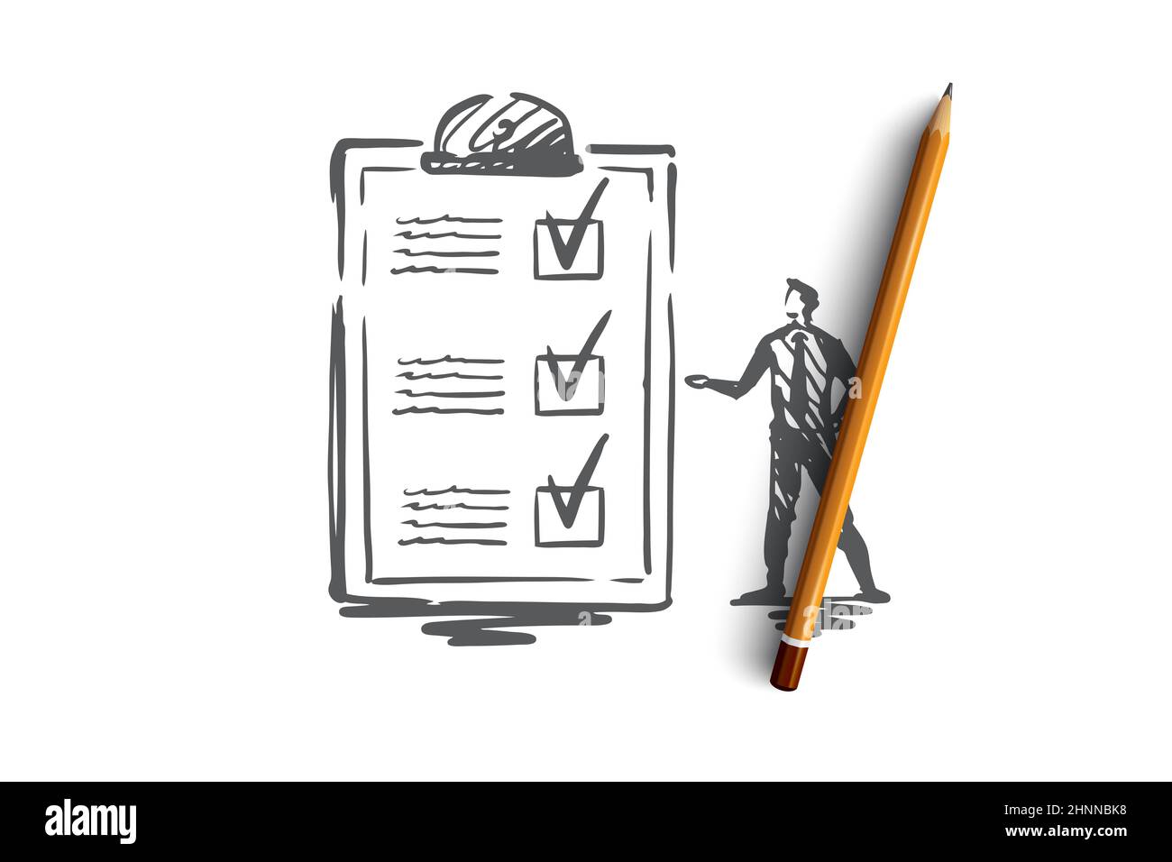 Questionnaire, form, test, checklist, survey concept. Hand drawn person ...