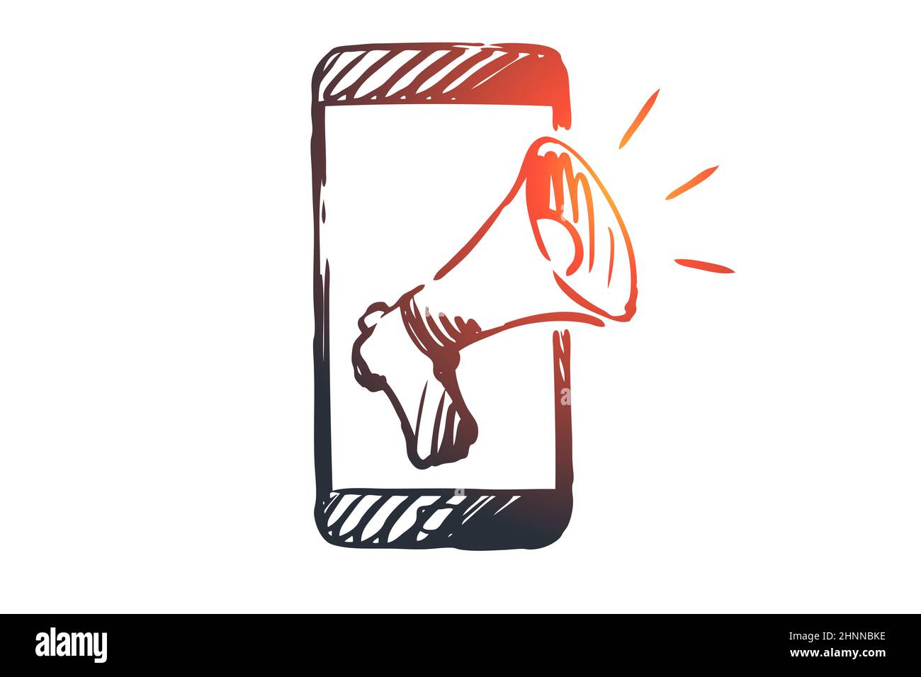 Promotion, mobile phone, advertising, speaker concept. Hand drawn ...