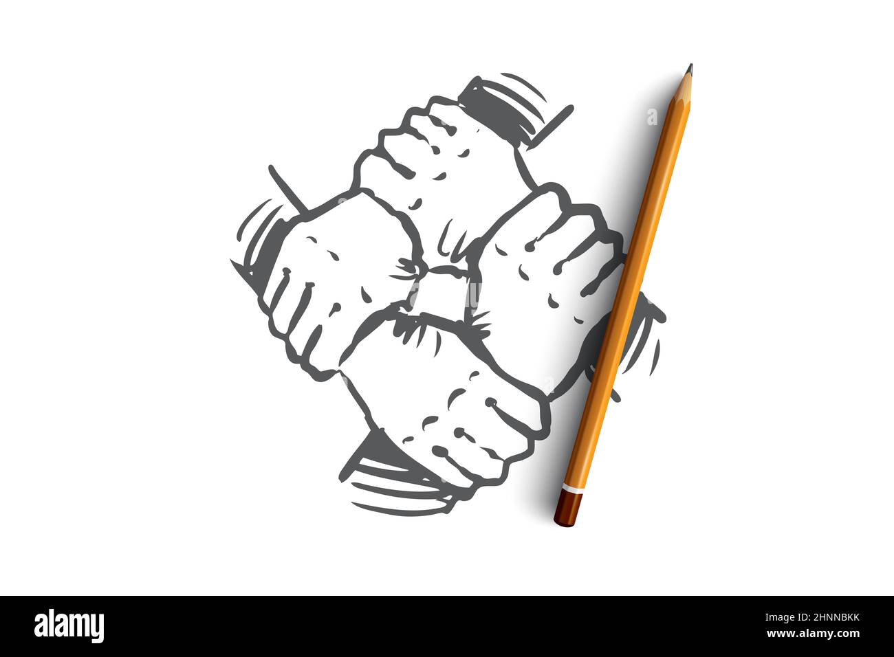 Team spirit, together, connection, partnership concept. Hand drawn hand ...