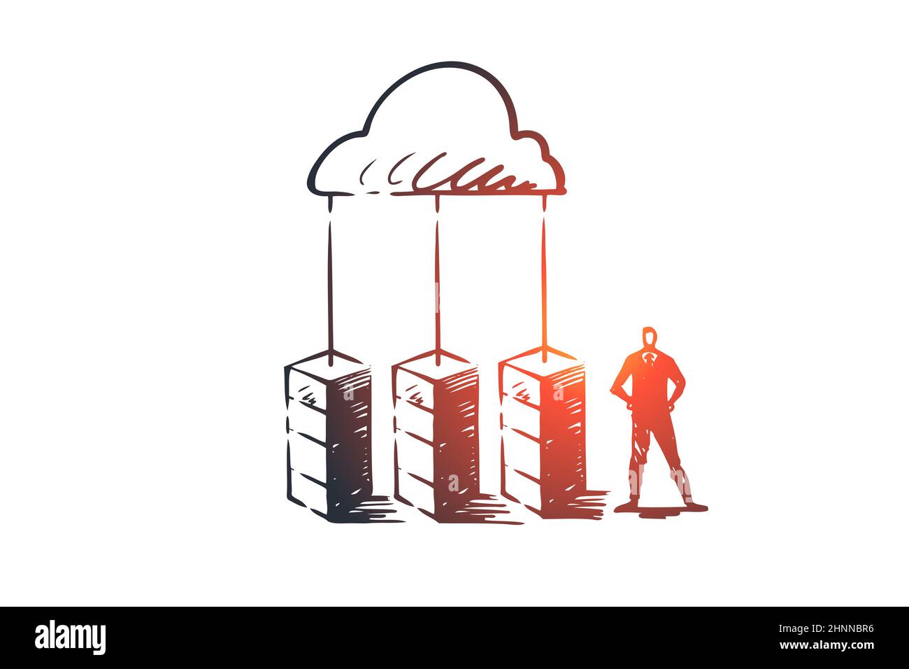 Server, cloud, system, database, storage concept. Hand drawn storage ...
