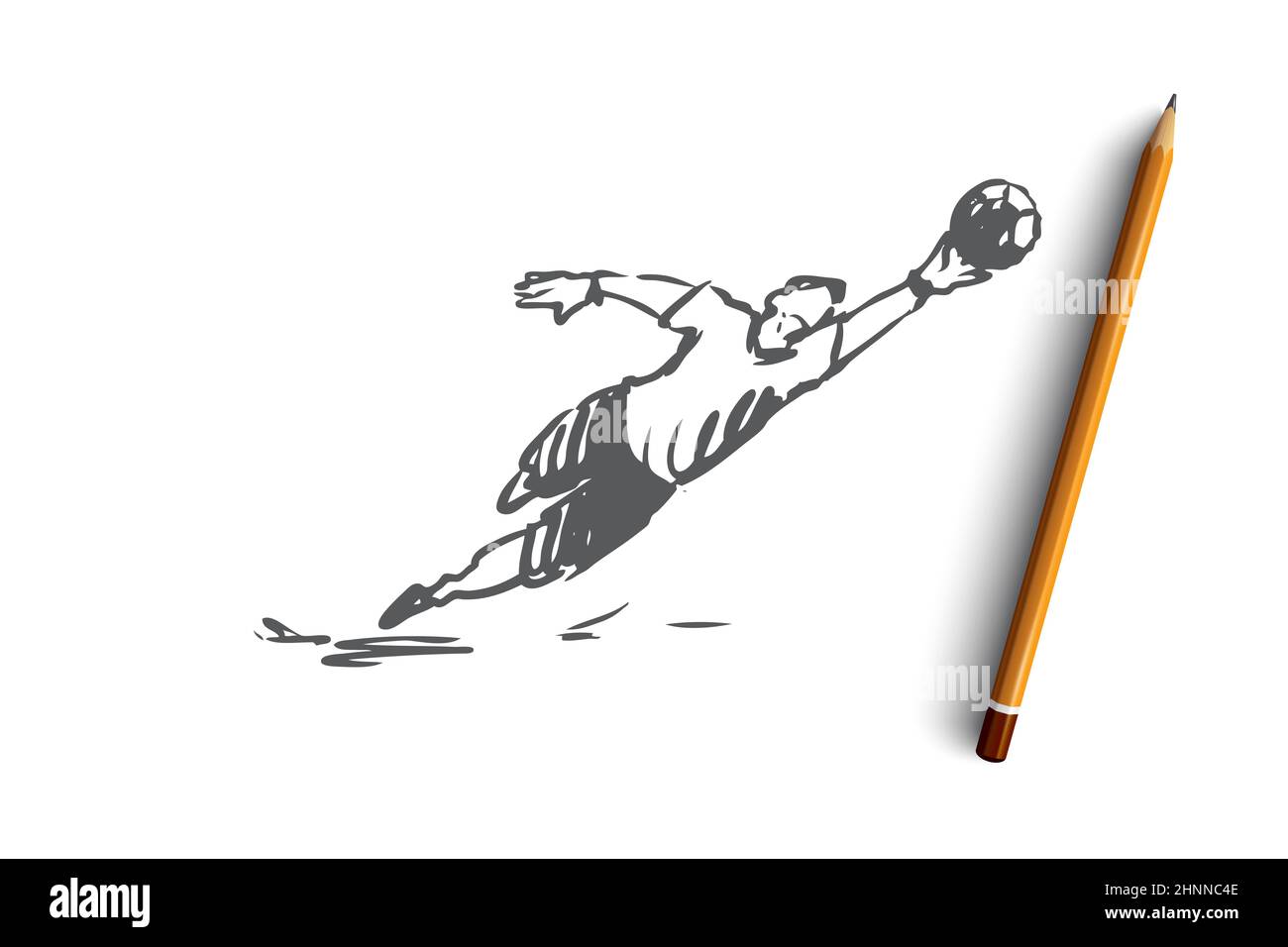 Goalkeeper, football, game, player, team concept. Hand drawn goalkeeper ...