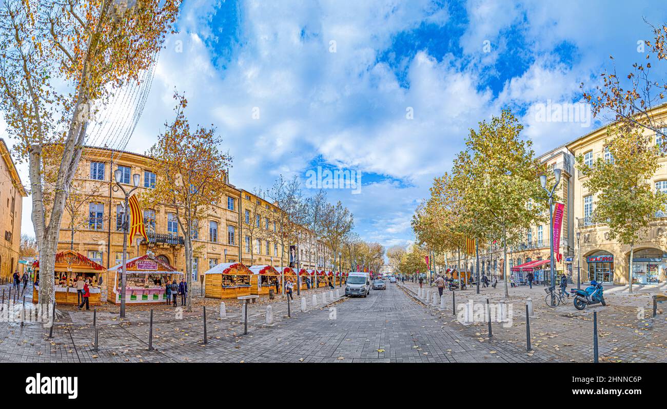 pedestrian zone with christmas market booths along the historic ...