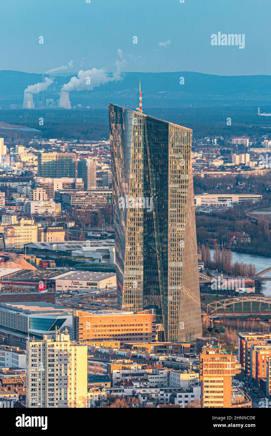 Skyline of Frankfurt with ECB, european central Bank, river Main and ...