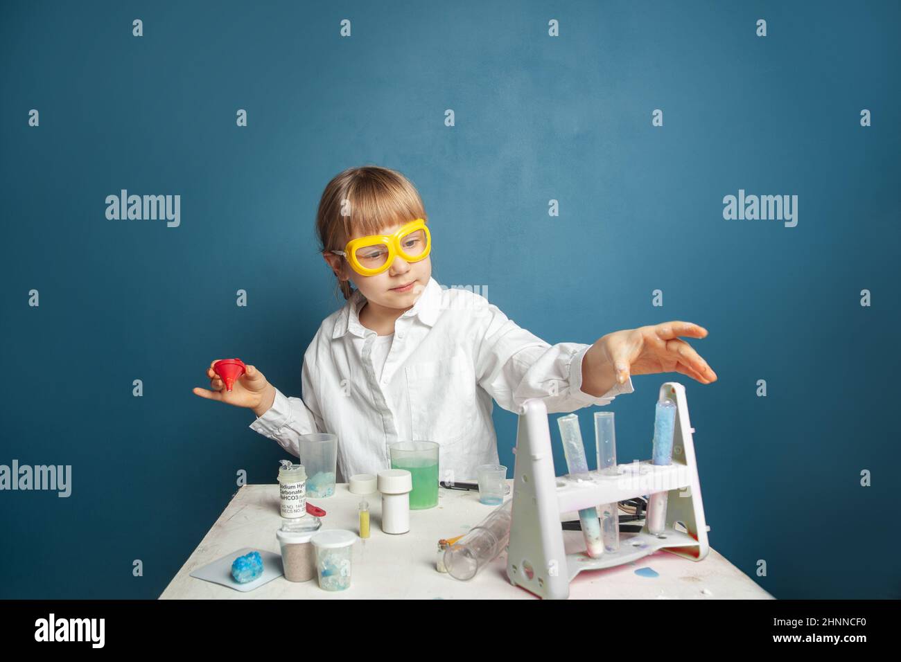 Little child making science experiments. Education and science concept ...